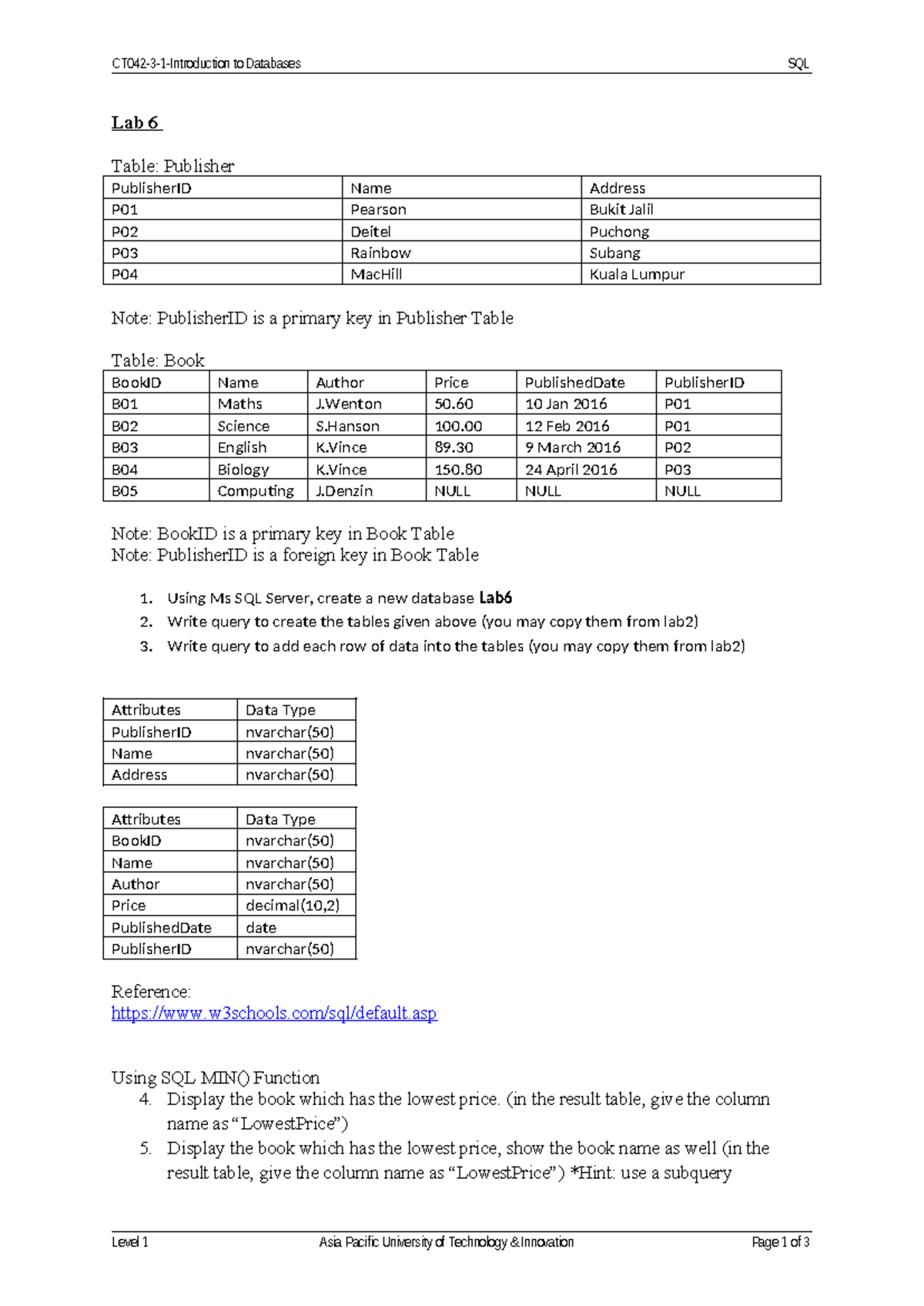 Lab 6 - SQL Database Queries and Table Management - Studocu