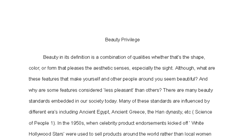 Beauty Privilege: Analyzing Aesthetic Standards and Their Impact - Studocu