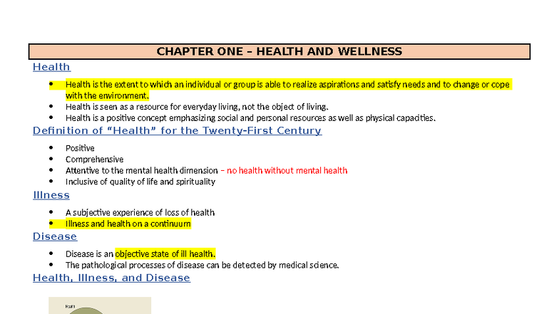 CHAPTER ONE: HEALTH AND WELLNESS - Key Concepts and Frameworks - Studocu
