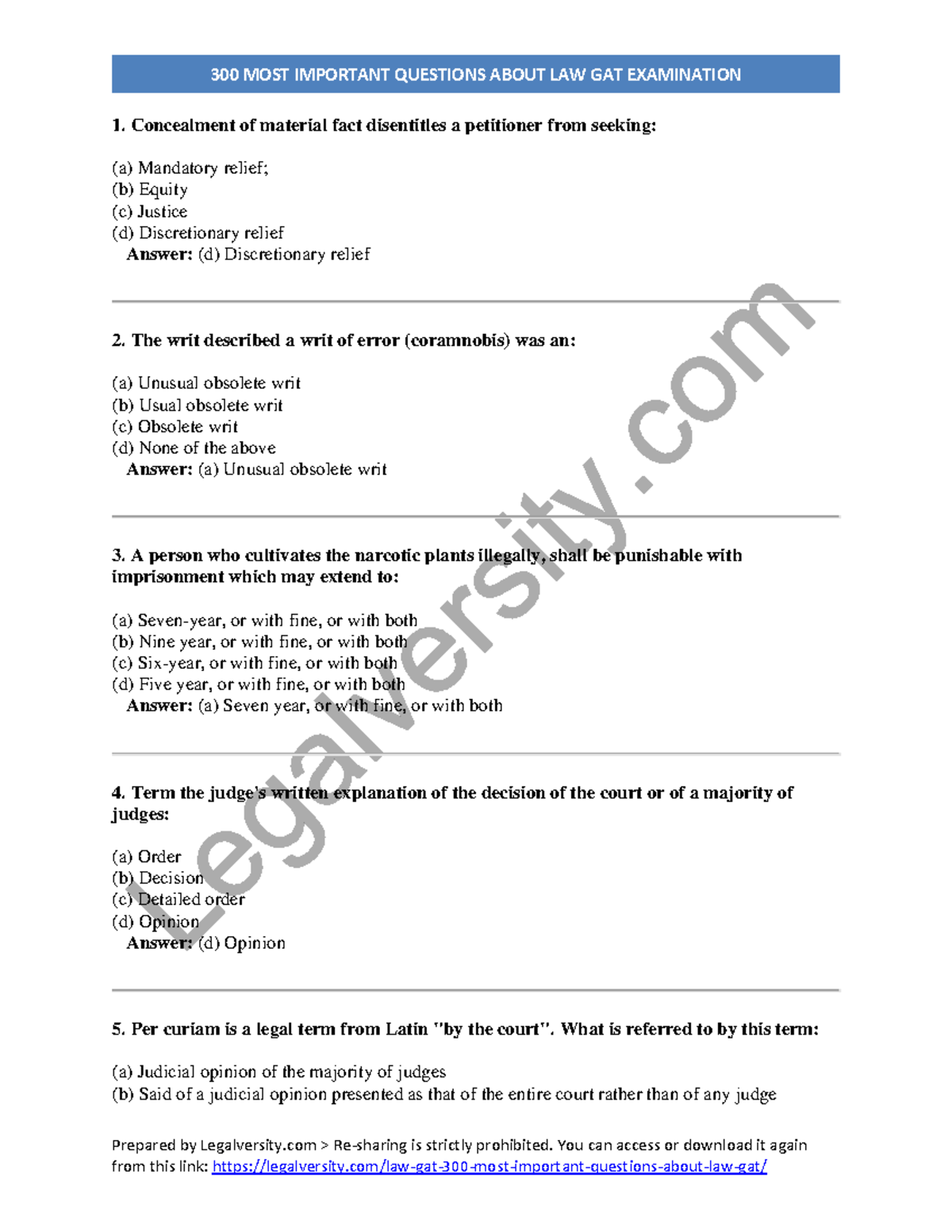 LAW GAT Important Q&A: Key Topics & Answers for Legal Studies - Studocu