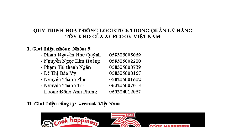 Quy trình Logistics trong Quản lý Hàng Tồn Kho của Acecook Việt Nam ...