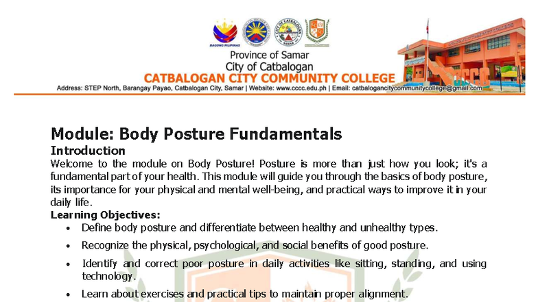 Body Posture Fundamentals: Health & Practical Tips (Module) - Studocu