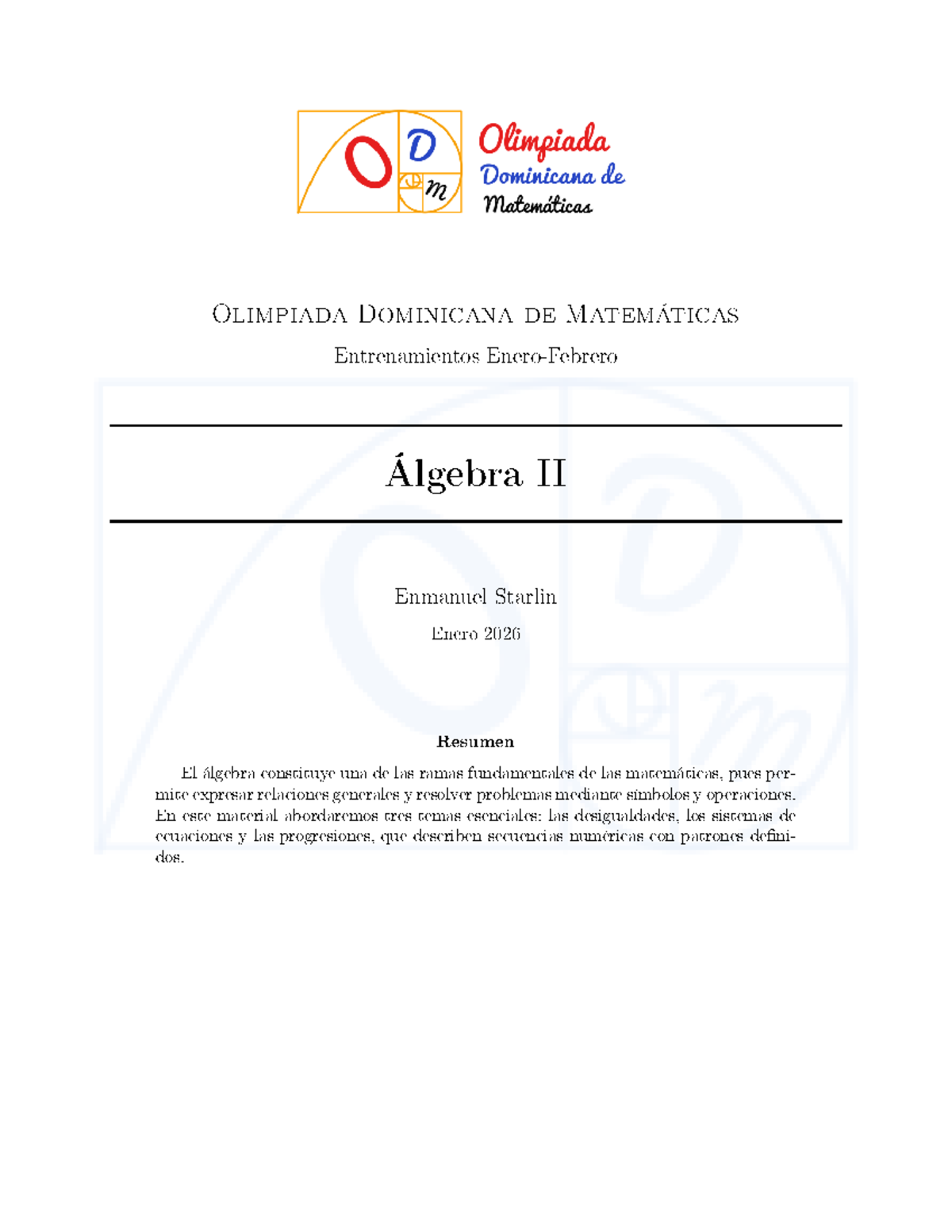 Resumen de Entrenamientos de Álgebra II para la Olimpiada Dominicana ...