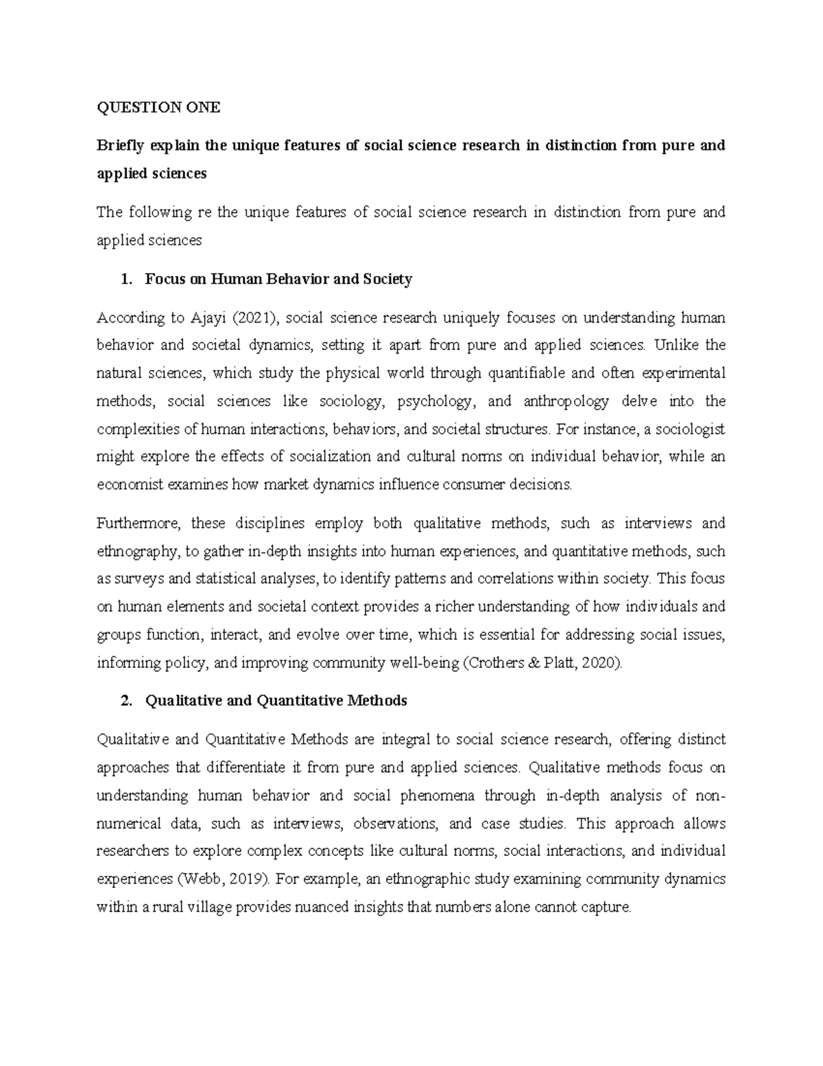 Research Methods - Unique Features of Social Science Research - Studocu