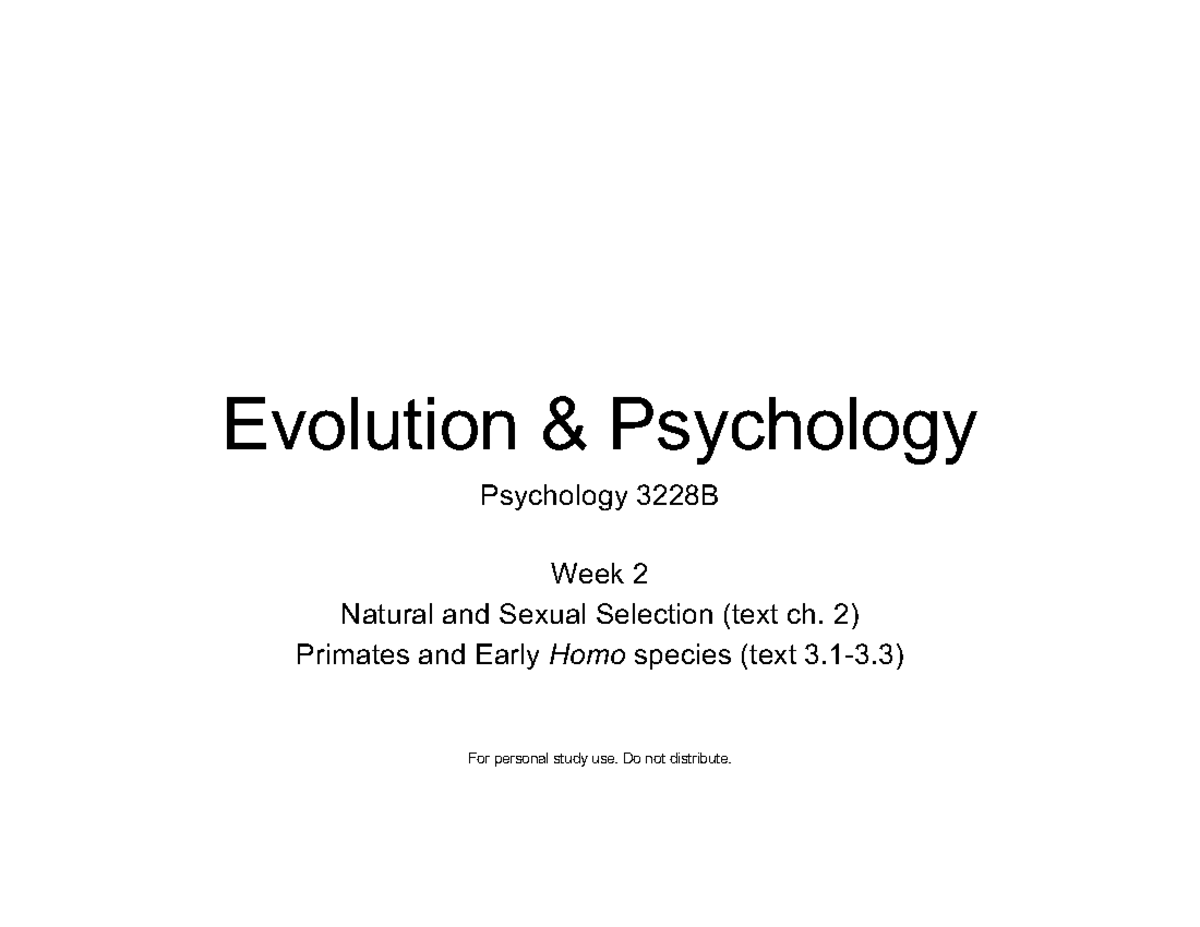 Psychology 3228B Week 2 Handout: Natural & Sexual Selection - Studocu