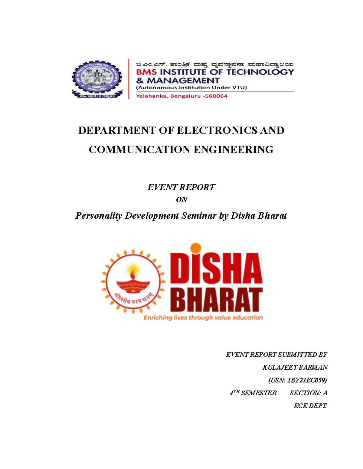 UHV - Event Report on Personality Development Seminar by Disha Bharat ...
