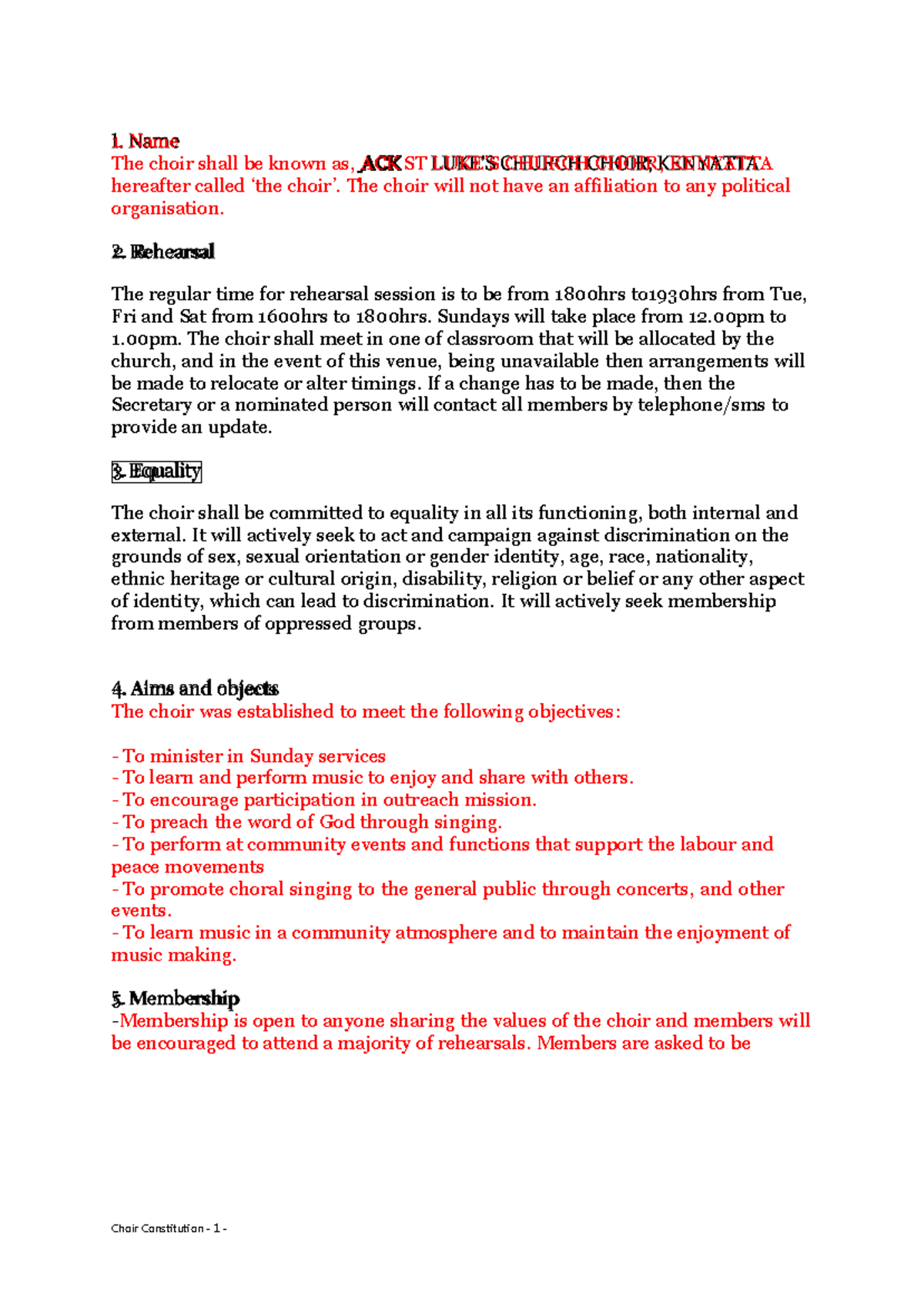 ACK ST LUKE'S CHURCH CHOIR Constitution and Guidelines - Studocu