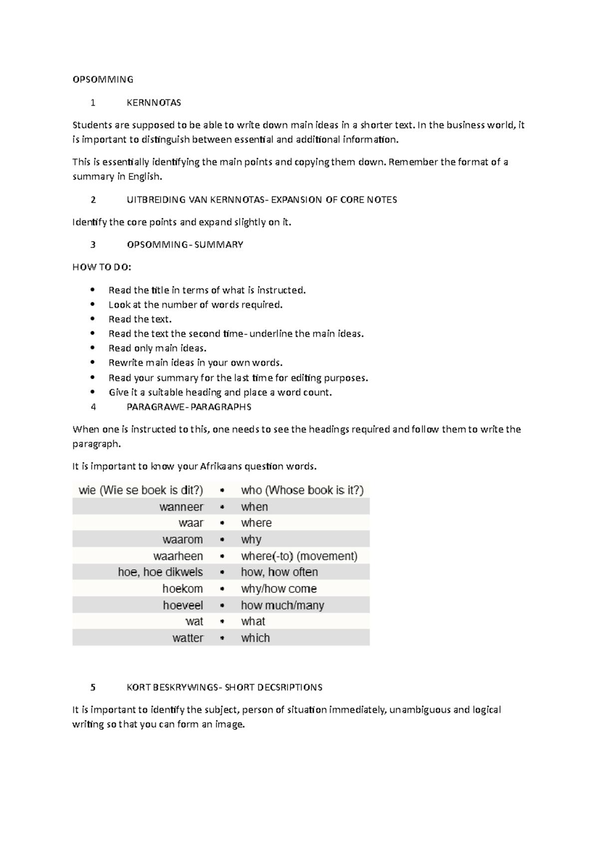 Opsomming - HOW TO WRITE CORE NOTES - A Guide for Effective ...
