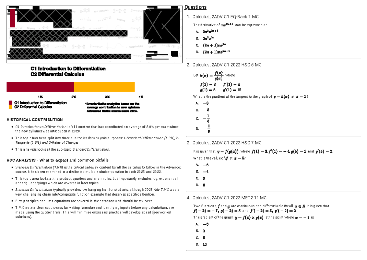 Y11 Calculus 2ADV C1 Standard Differentiation & Tangents Notes - Studocu