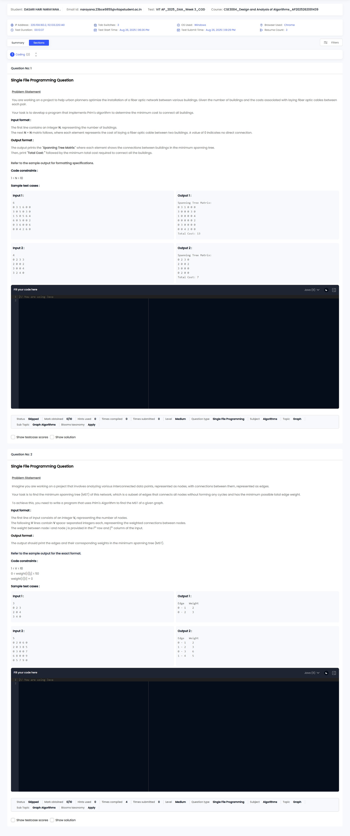 DAA_Week3_Coding_Questions - Design and Analysis of Algorithms - Studocu