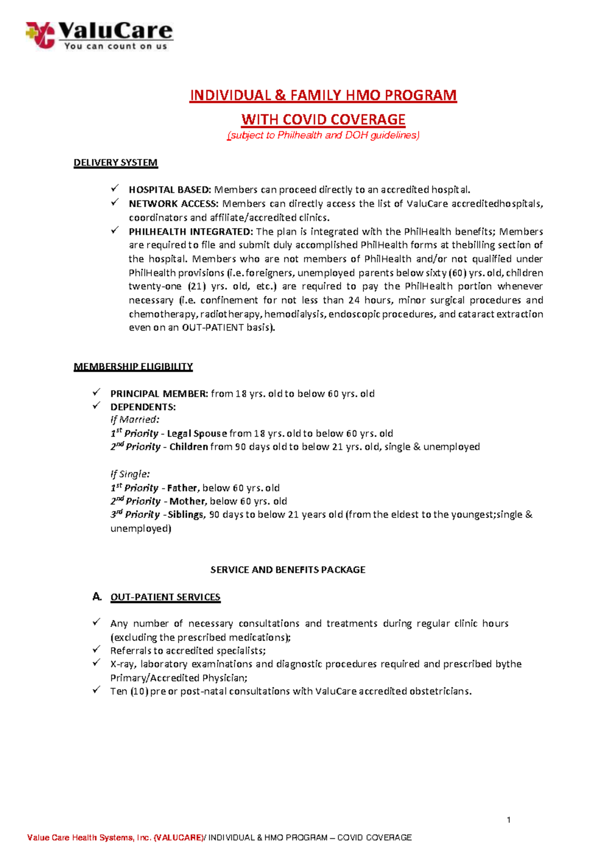 INDIVIDUAL & FAMILY HMO PROGRAM WITH COVID COVERAGE (Proposal) - Studocu