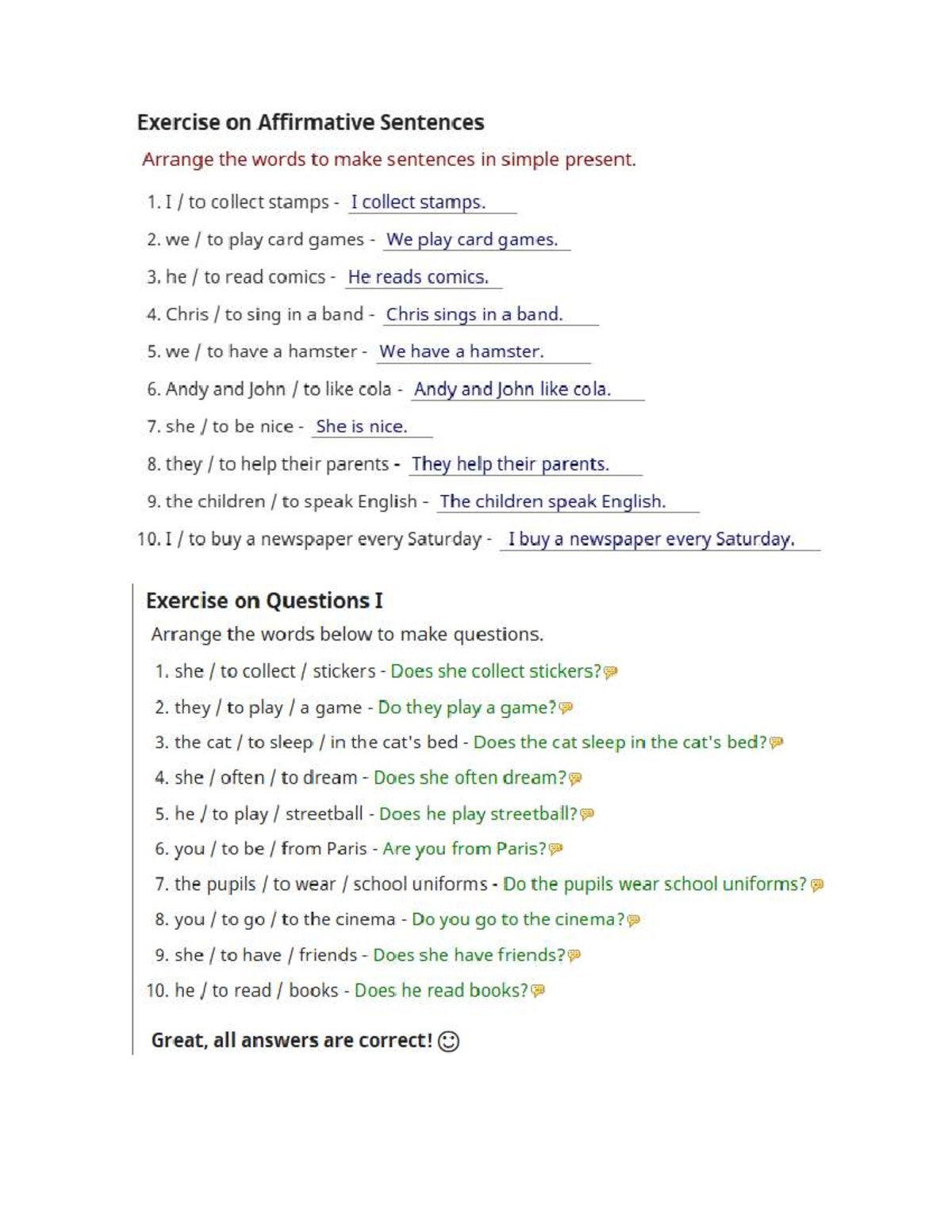 Exercise on Simple Present Sentences & Family Review - Studocu