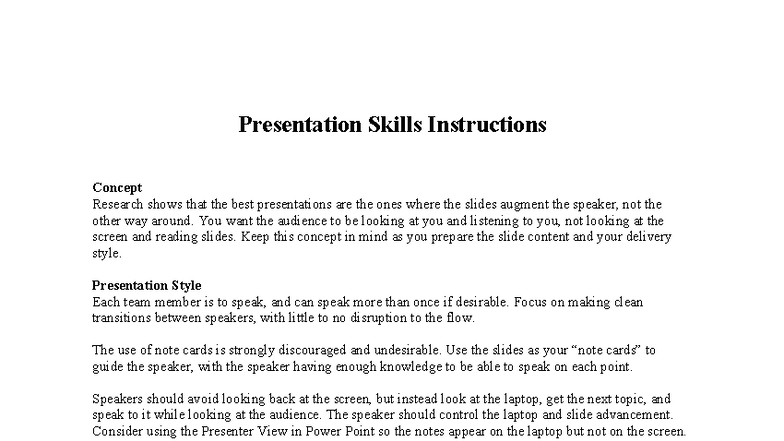 Presentation Skills Instructions for Effective Team Presentations - Studocu