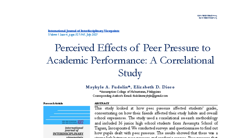 Perceived Effects of Peer Pressure on Academic Performance: A ...