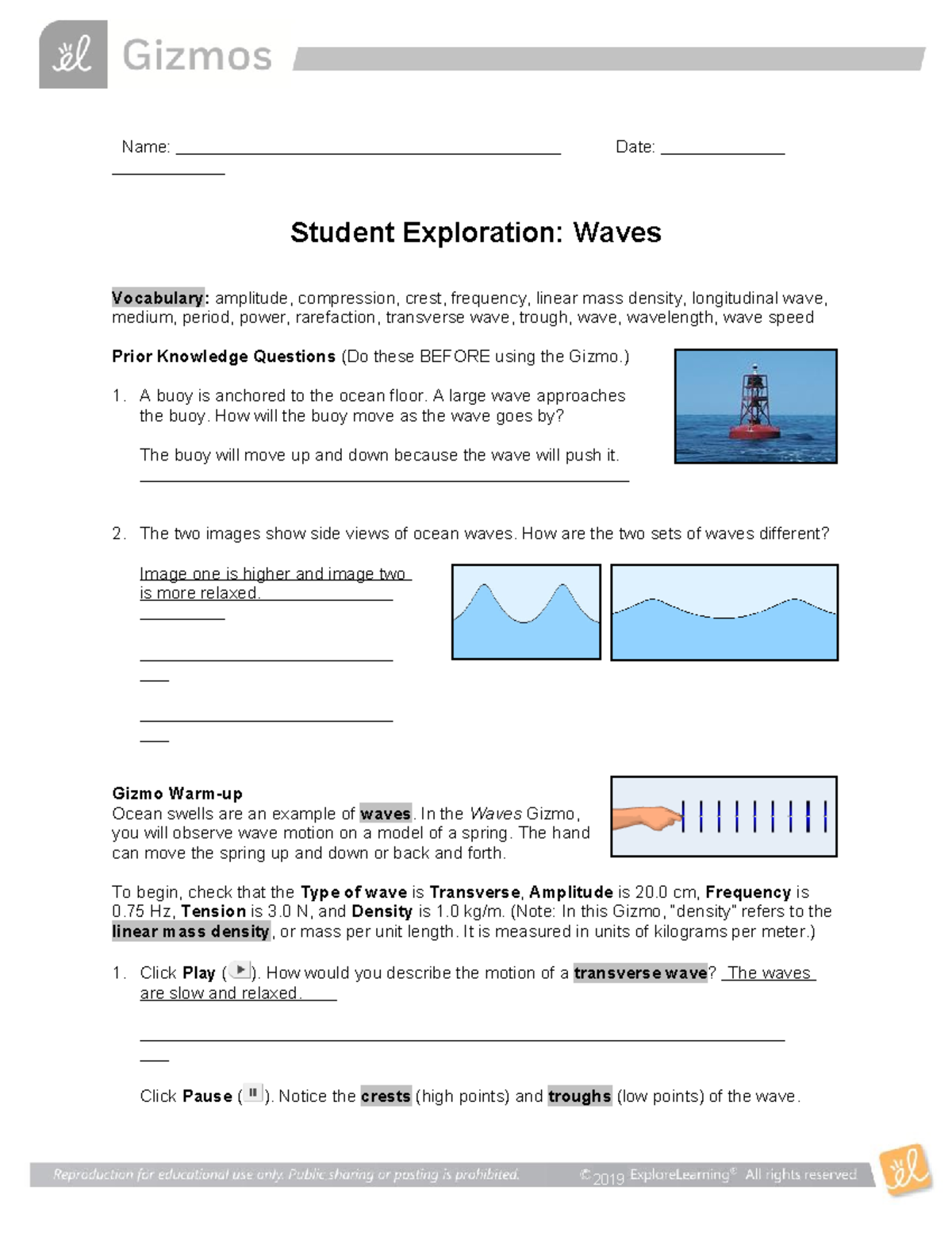 Exploring Wave Dynamics: Student Exploration for Gizmo Activity - Studocu