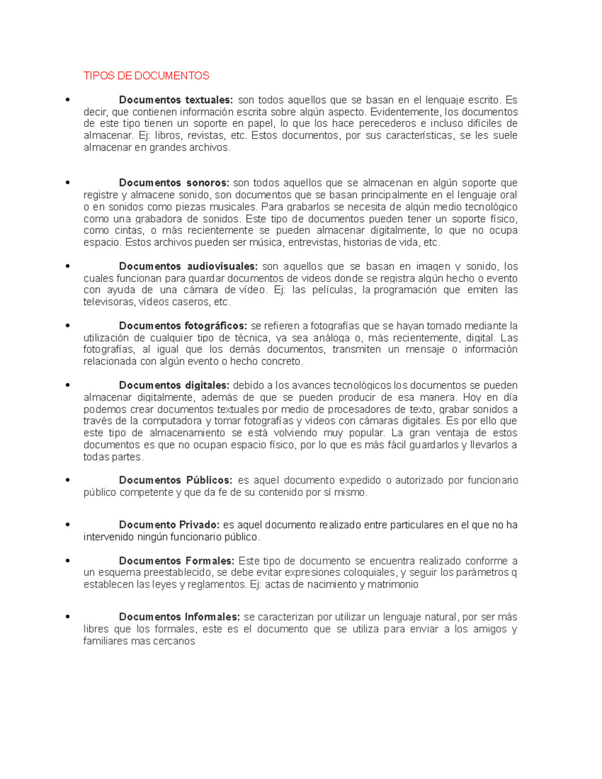 Tipos DE Documentos - TIPOS DE DOCUMENTOS Documentos textuales: son ...