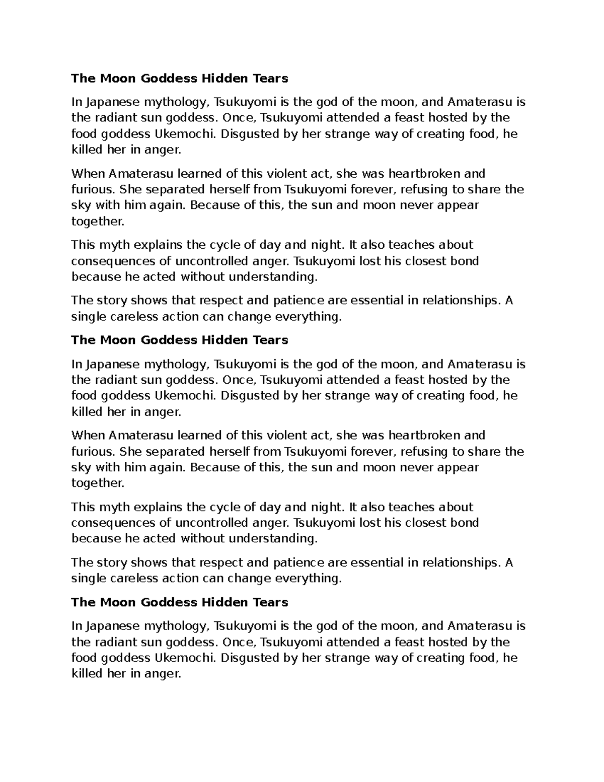 Japanese Mythology: The Moon Goddess and Tsukuyomi's Anger - Studocu