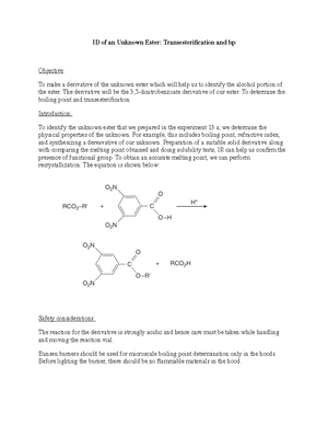 CHM 206 Final Lab Report: Fischer Esterification & Unknown Ester ID ...