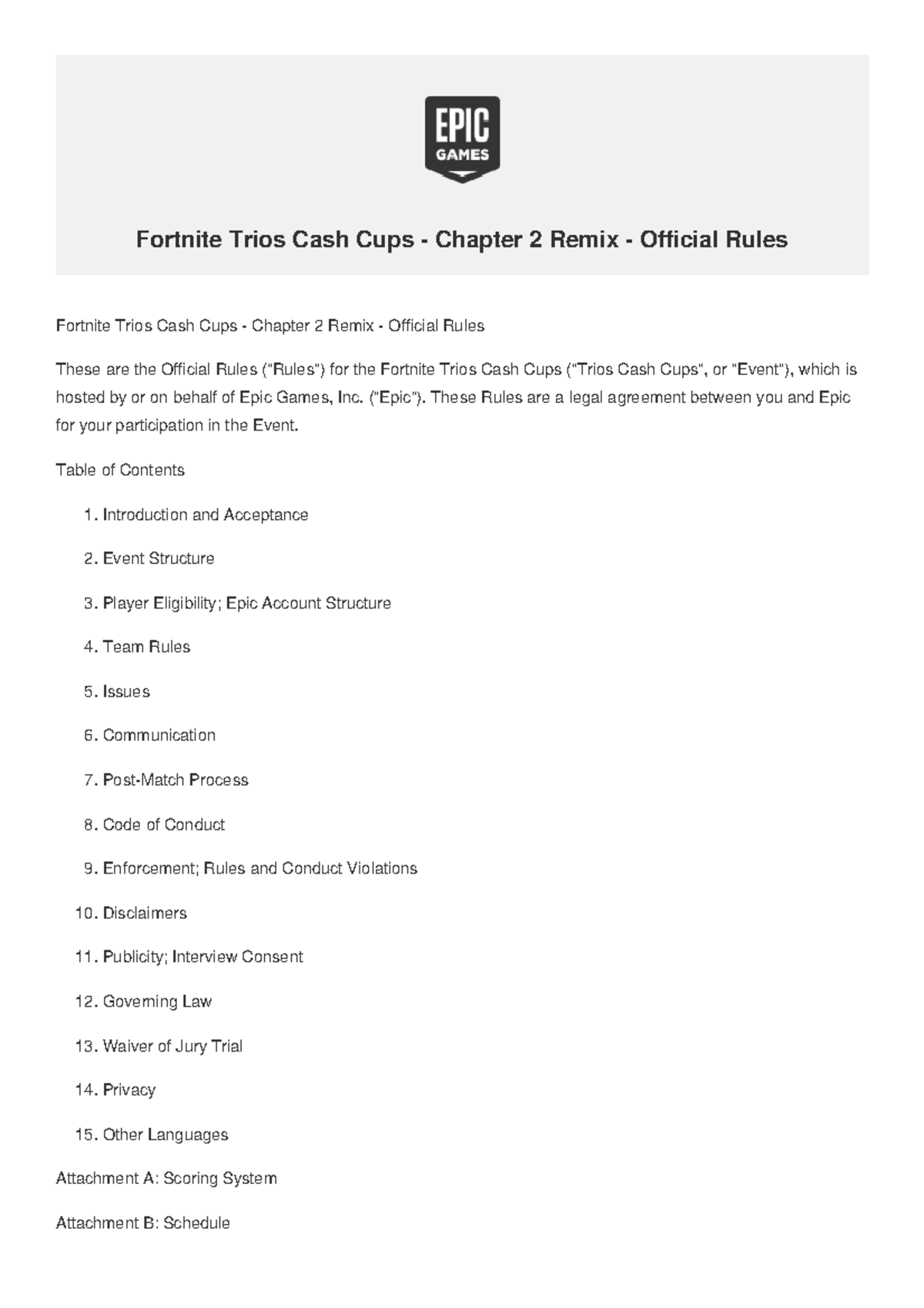 Fortnite Trios Cash Cups - Chapter 2 Remix - Official Rules - (“Epic ...
