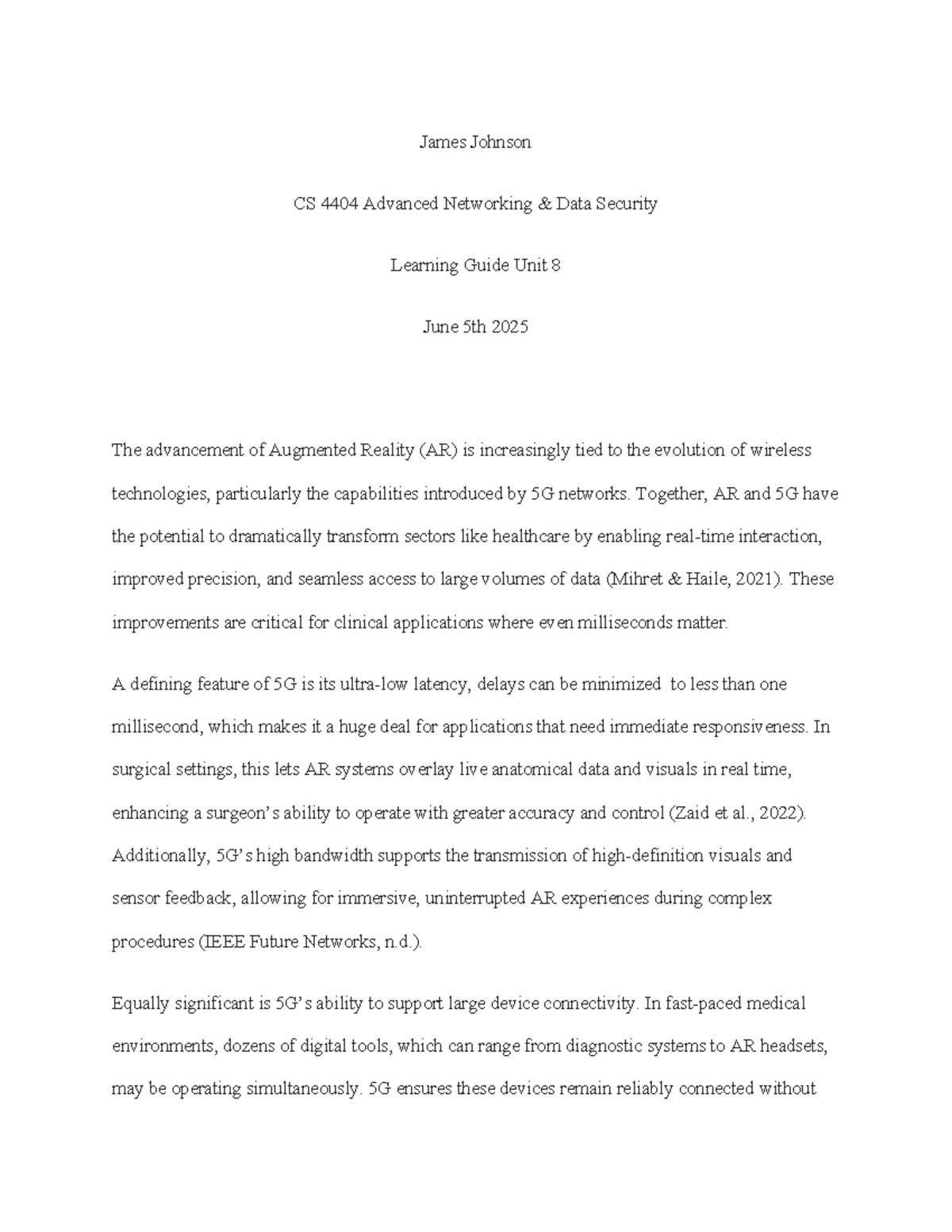 CS 4404 Advanced Networking: AR & 5G in Healthcare Unit 8 Guide - Studocu