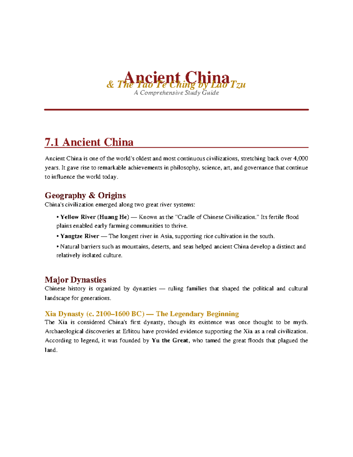 Ancient China and the Tao Te Ching: A Comprehensive Study Guide 7.1 ...