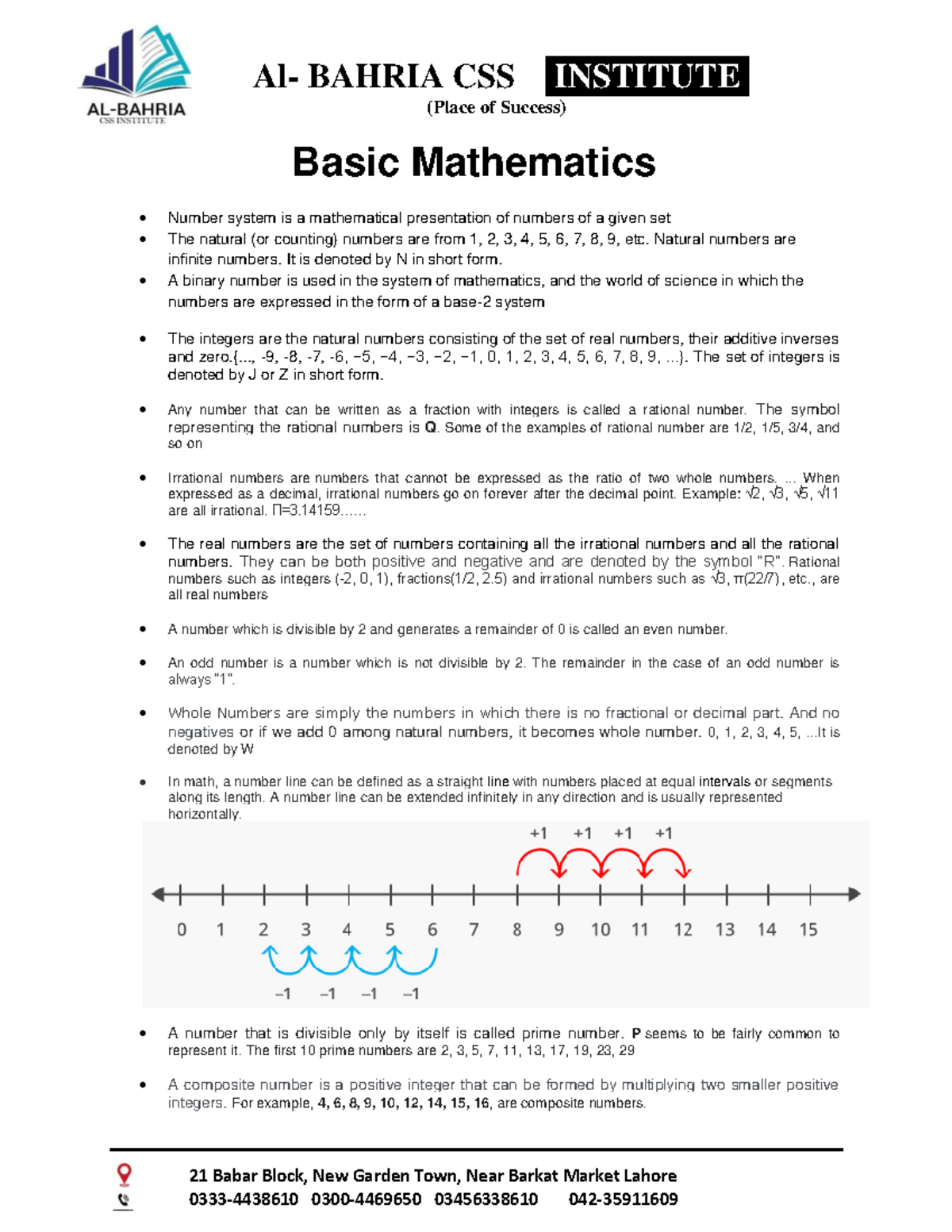 Basic Mathematics Concepts and Number Systems (BAHRIA CSS INSTITUTE ...