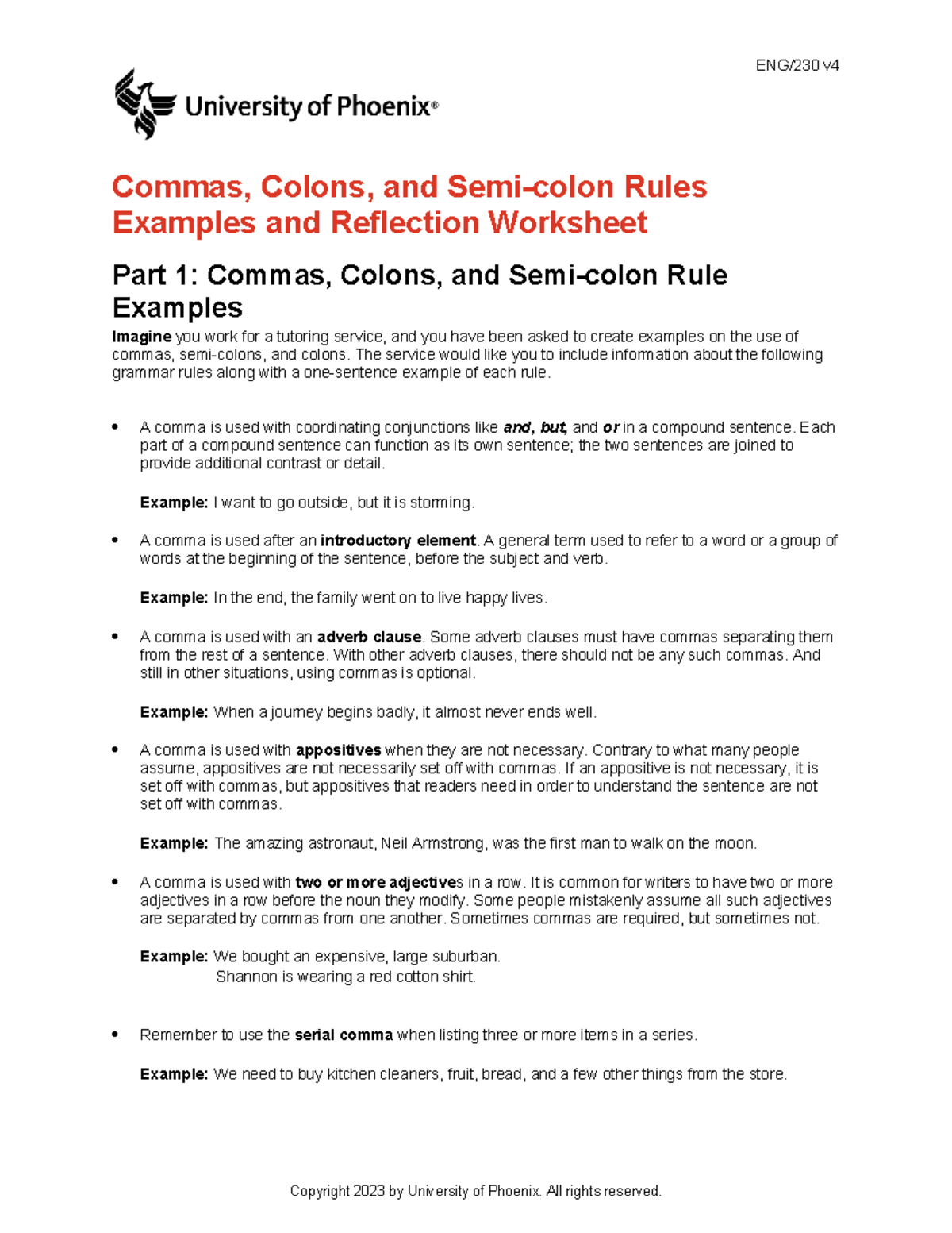Week 4 Worksheet: Commas, Colons, and Grammar Rules Examples - Studocu