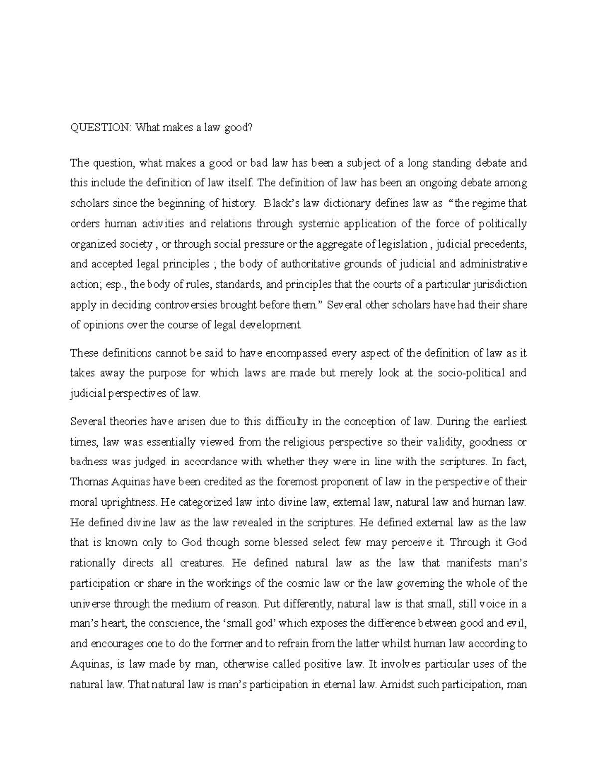 JUR 202: Assignment II - Analyzing the Qualities of Good Law - Studocu