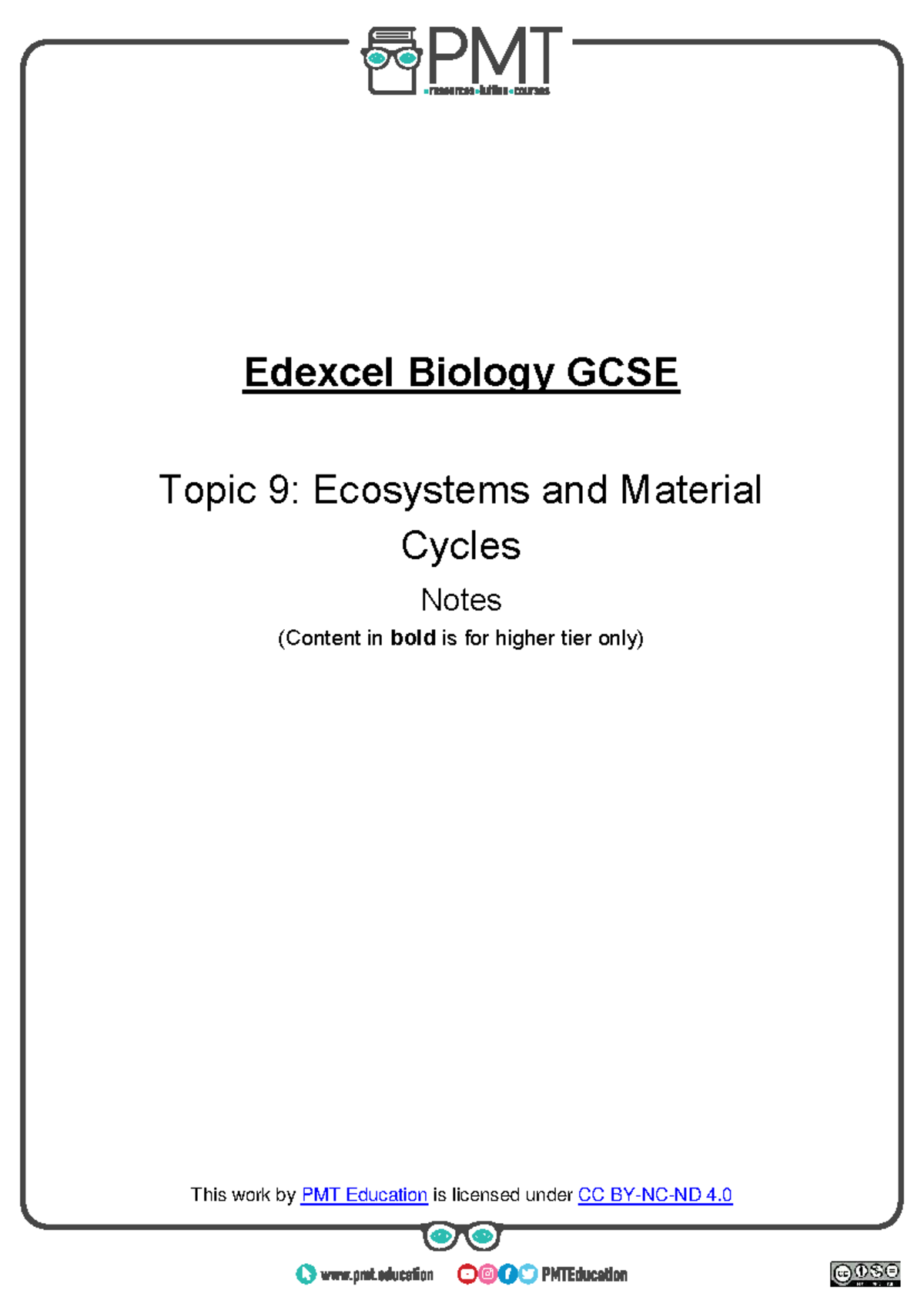 Edexcel Biology GCSE Topic 9: Ecosystems & Material Cycles Notes - Studocu