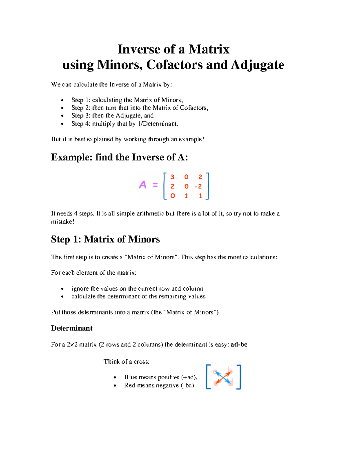 Inverse of a Matrix: Minors, Cofactors & Adjugate Notes - Studocu