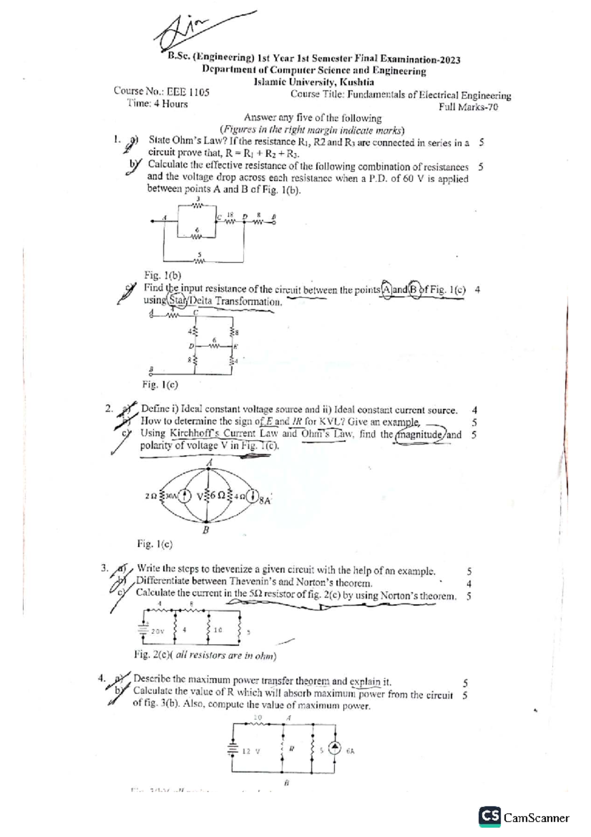 B.Sc. (Engineering) 1st Year 1st Semester Final Exam Questions - CSE ...