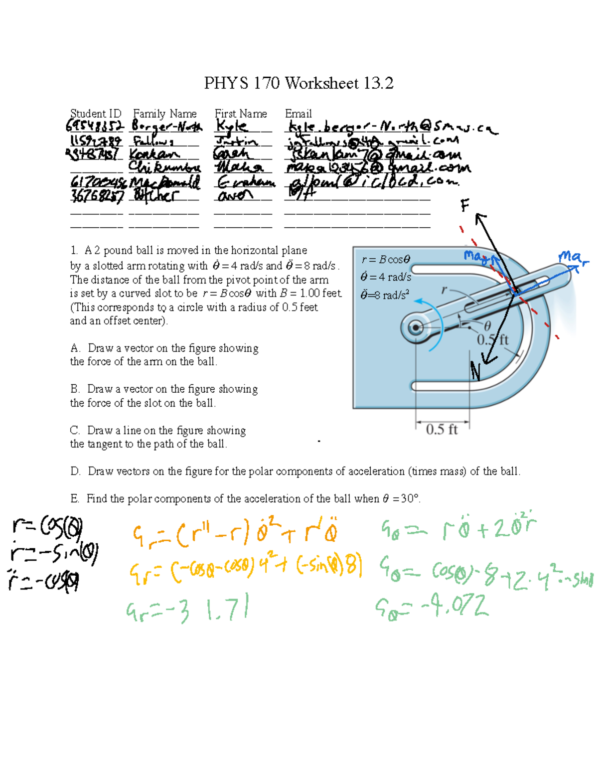 PHYS 170 Worksheet for Chapter 13: Forces on a Rotating Ball - Studocu