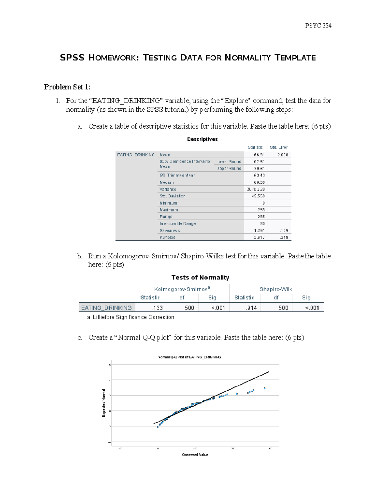 SPSS HW: Analyzing Normality of Eating & Sleeping Data - Studocu