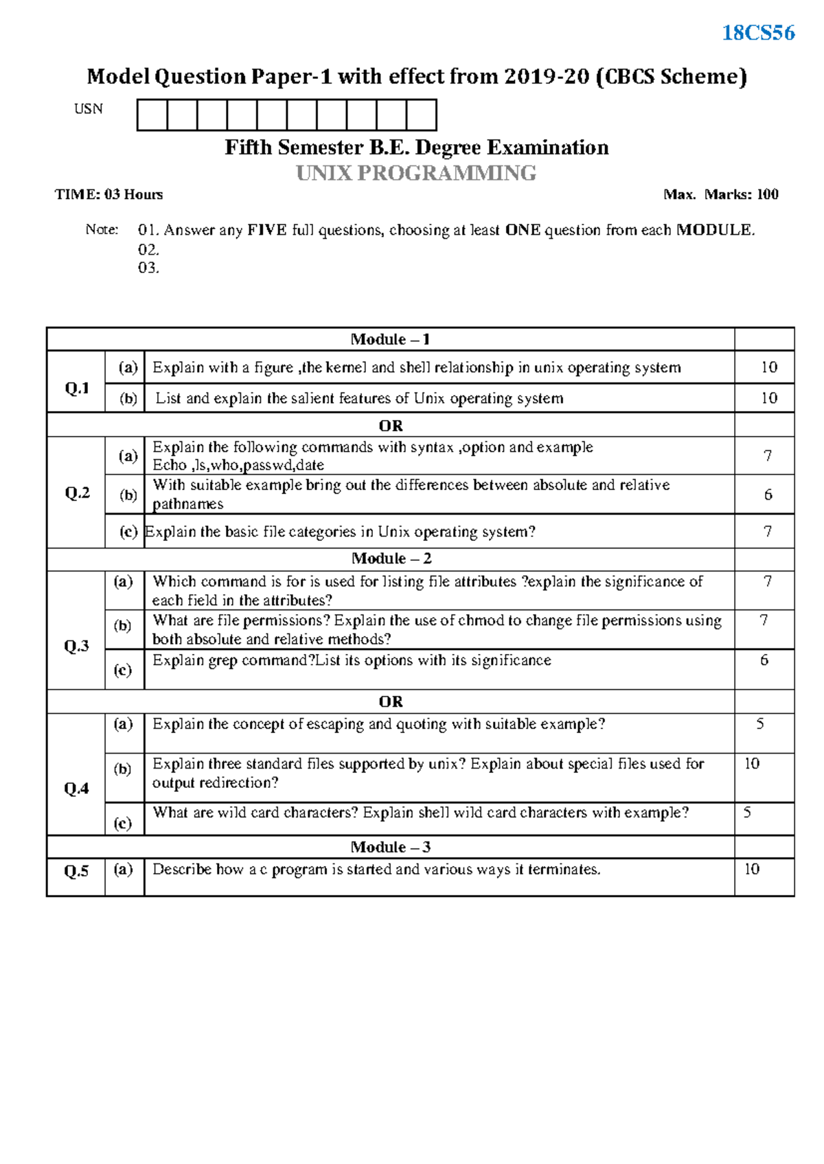 18CS56 - Abcd - Model Question Paper-1 with effect from 2019-20 (CBCS ...