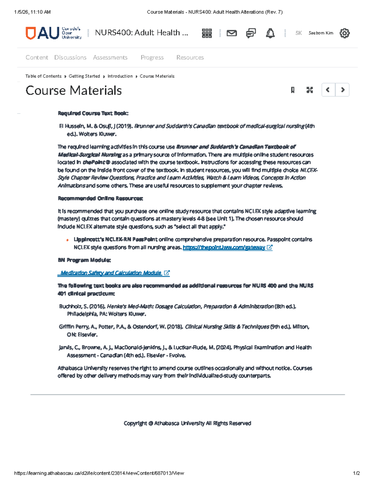 Course Materials Overview - NURS400 Adult Health Alterations (Rev. 7 ...