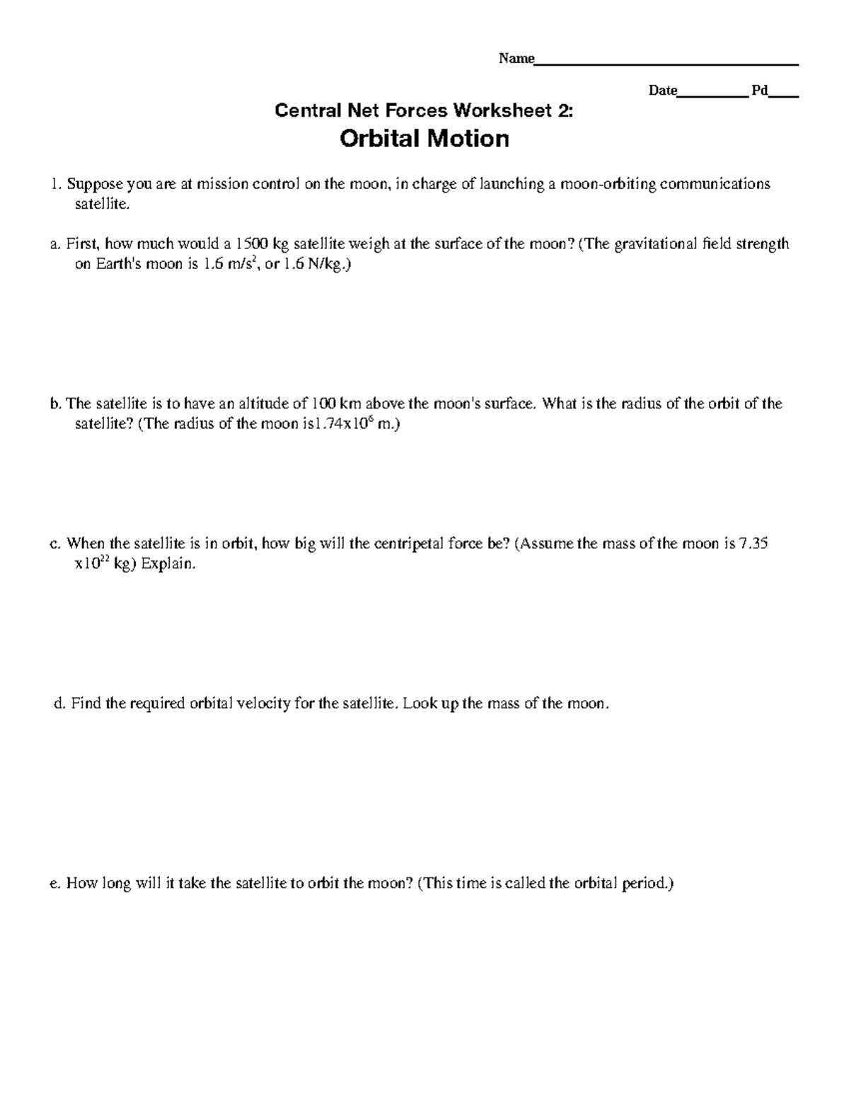 AF 2 - Gravity: Orbital Motion Worksheet & Practice Problems - Studocu