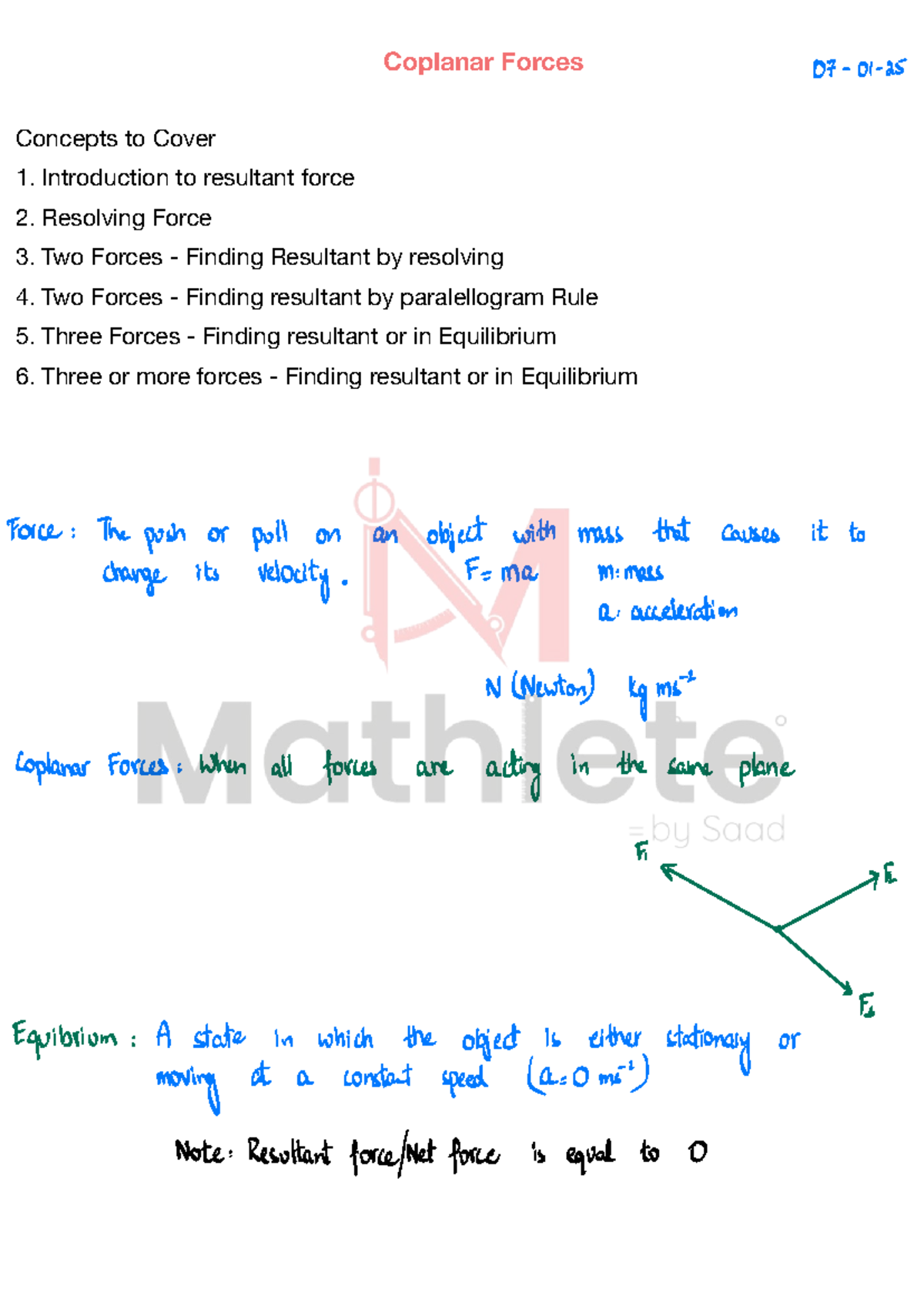 Coplanar Forces: Key Concepts and Equilibrium Analysis - Studocu