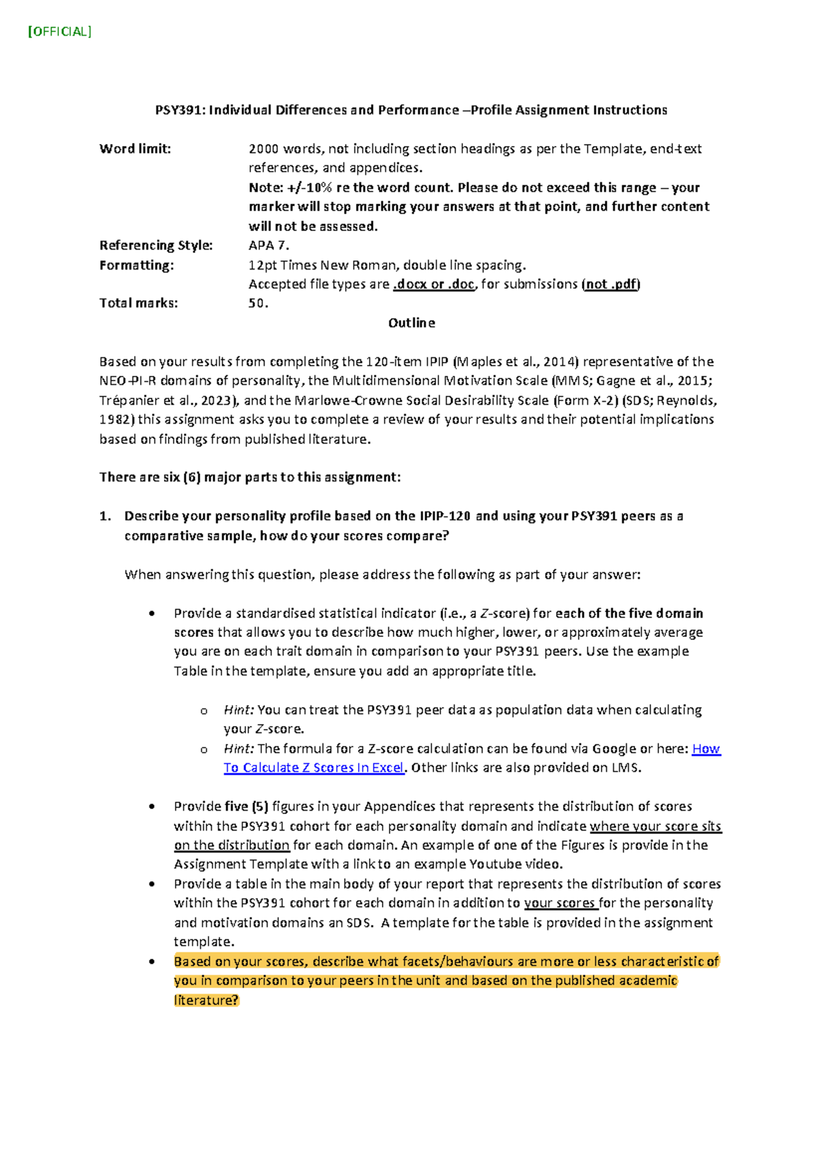 PSY391: Individual Differences & Performance Assignment Guidelines ...