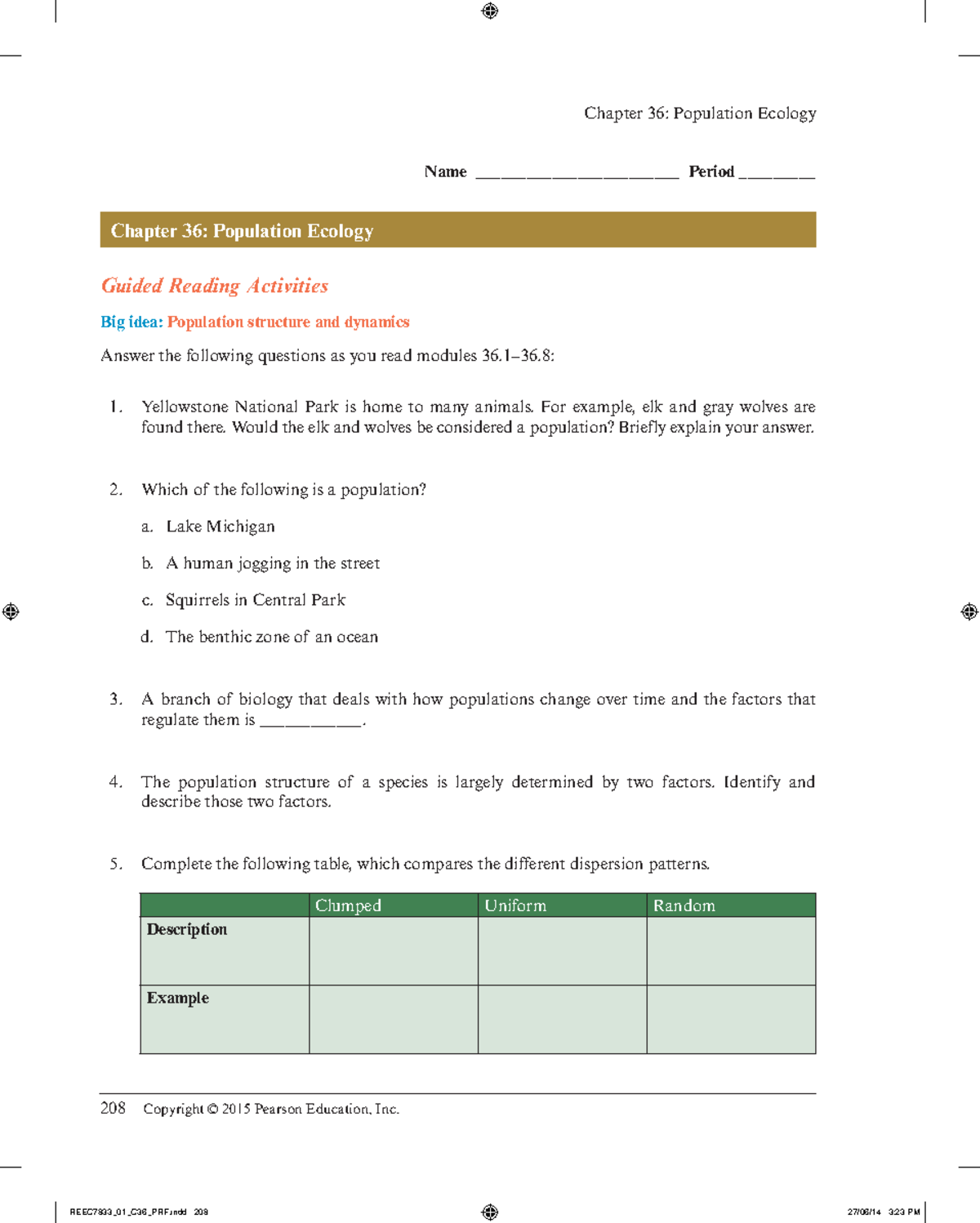 Guided Reading Activity for Chapter 36: Population Ecology REEC7833 ...