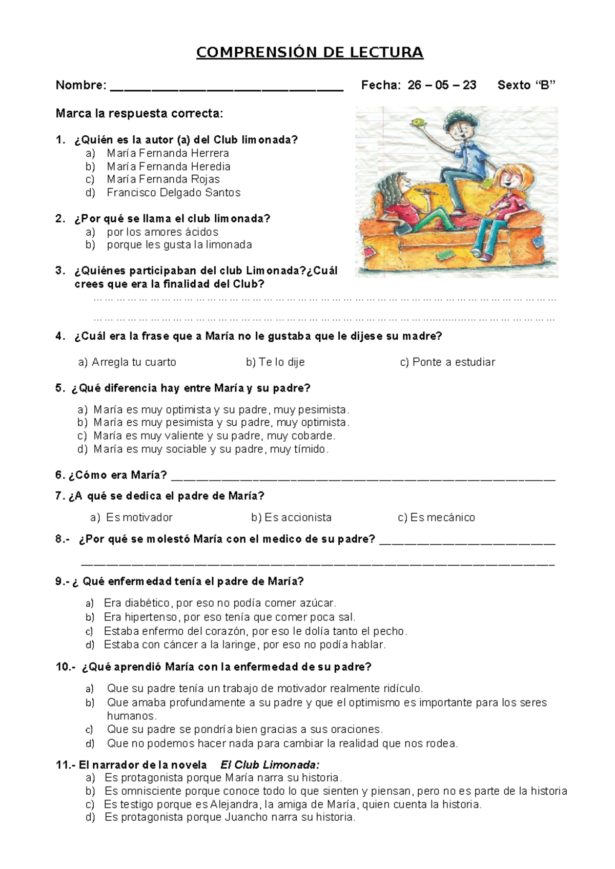 Plan Lector - Club Limonada: Comprensión de Lectura y Preguntas - Studocu