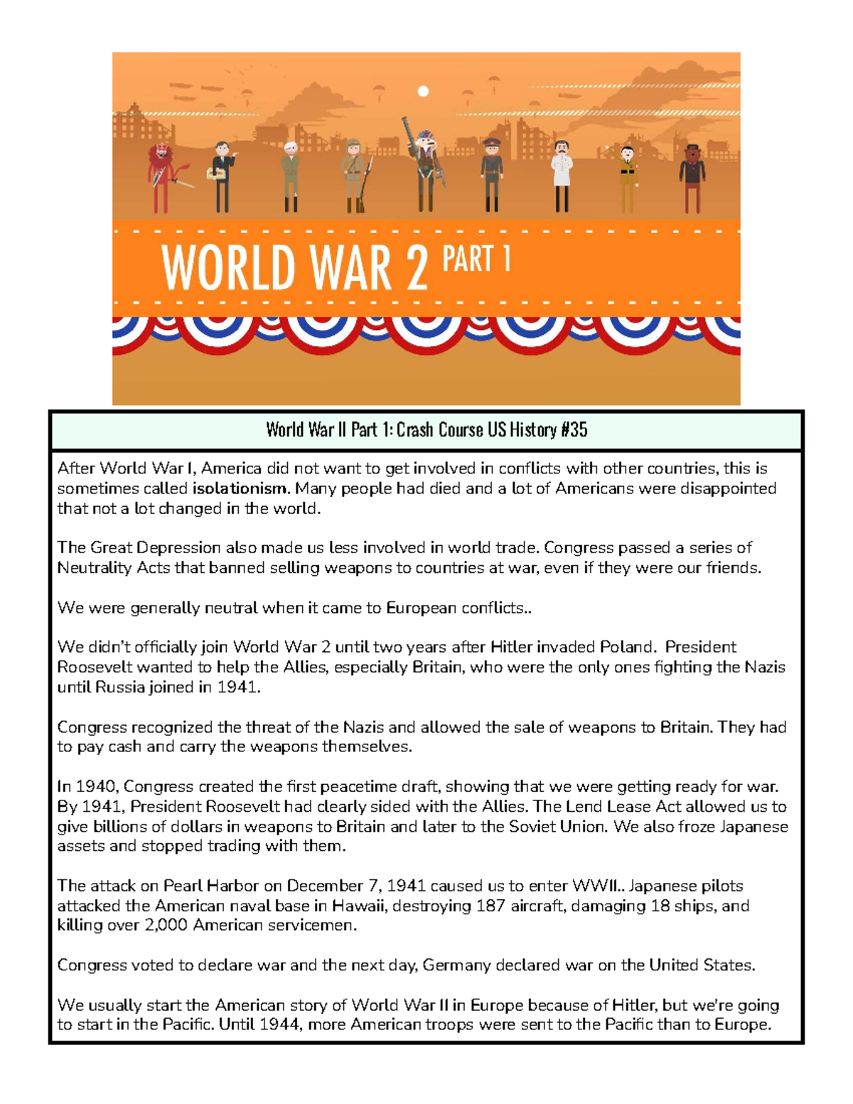 US History 101: Overview of America's Entry & Strategies in WWII - Studocu