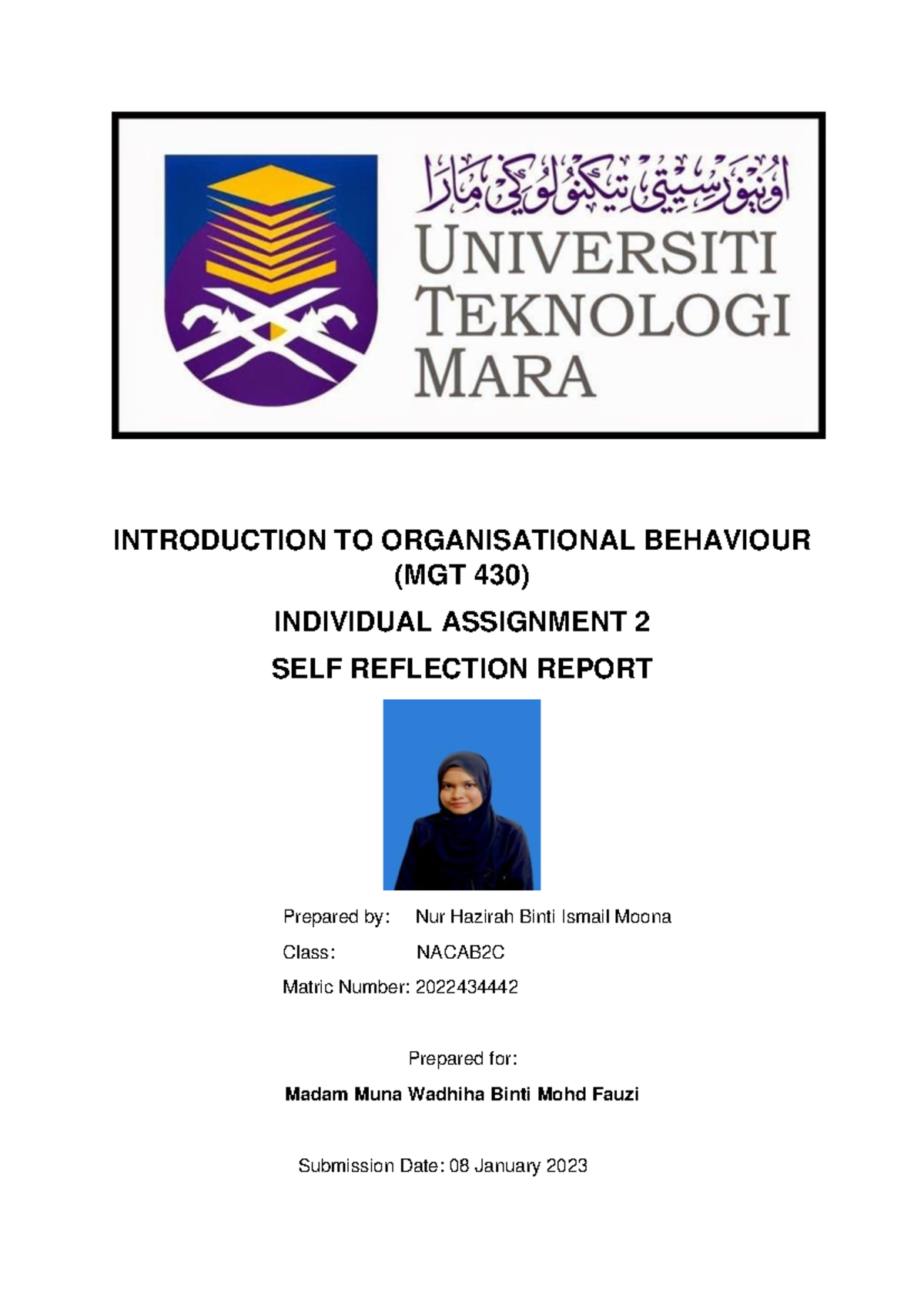 MGT430 Final Exam Self Reflection Report on Stress Management - Studocu