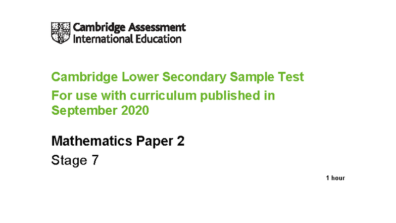Mathematics Stage 7 Sample Test Paper 2 (569834387) - Studocu