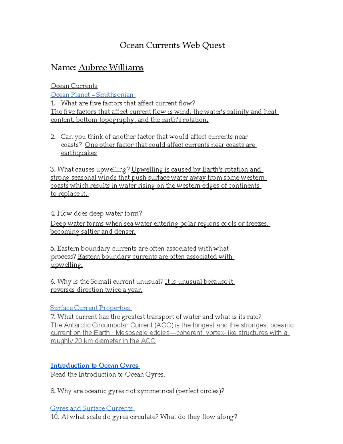 Copy of Ocean-Currents-Webquest - Ocean Currents Web Quest Name: Aubree ...
