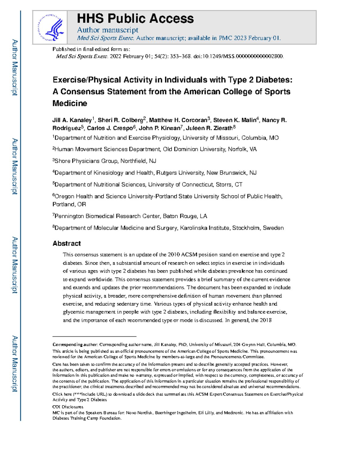 Exercise/Physical Activity Guidelines for T2D Management: ACSM ...