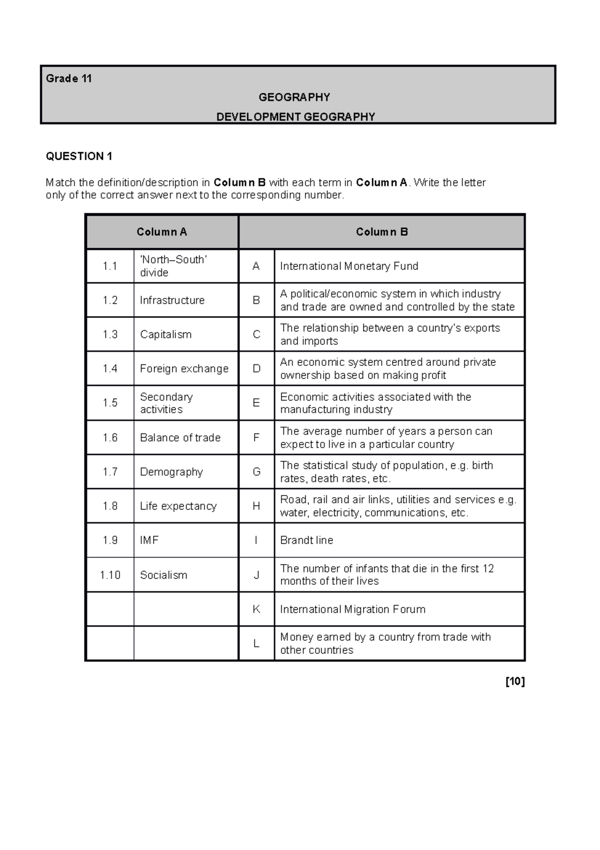 Gr 11 Geography Development Questions & Answers Guide - Studocu