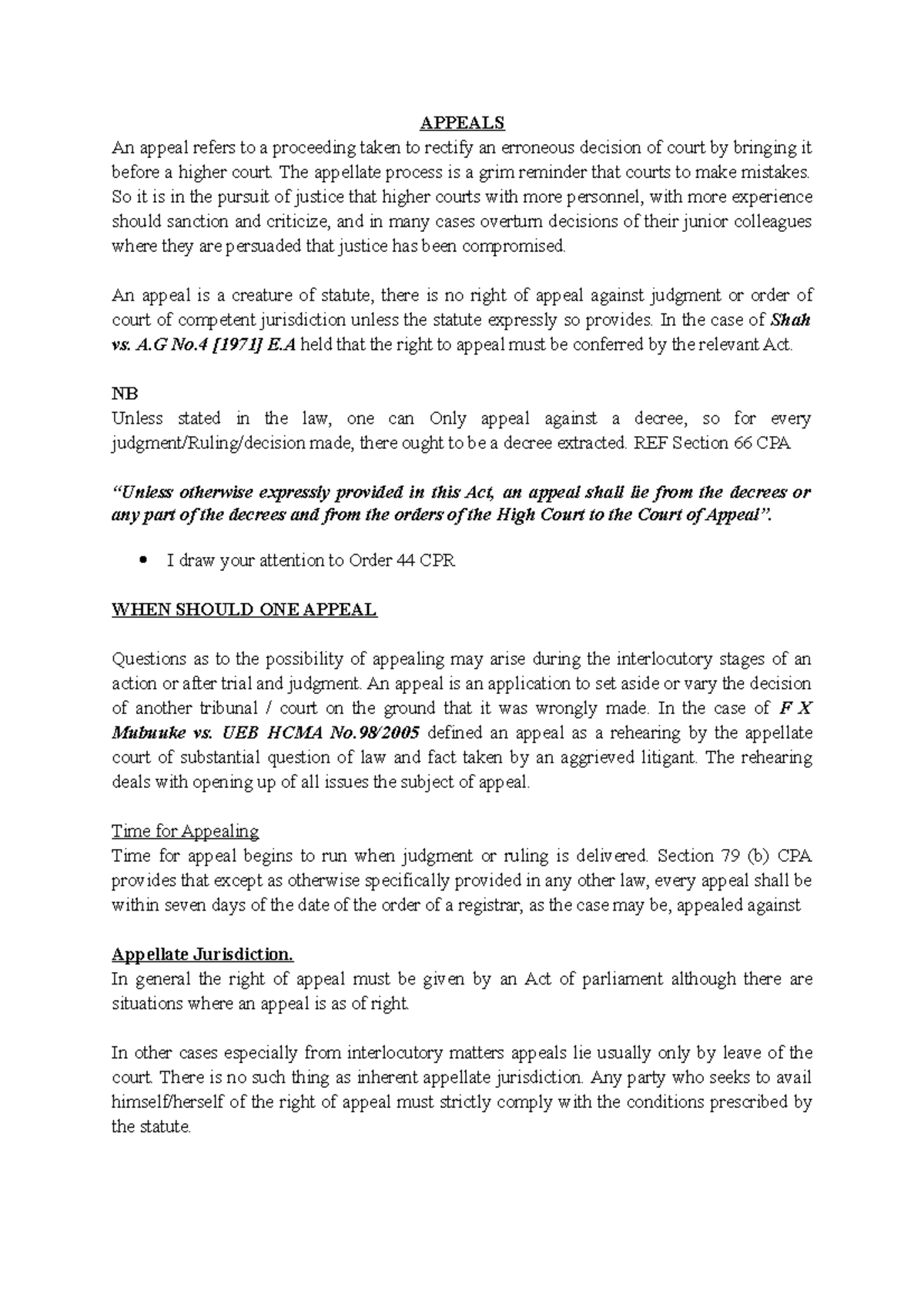 Civil Appeals Notes - Understanding the Appellate Process in Law - Studocu