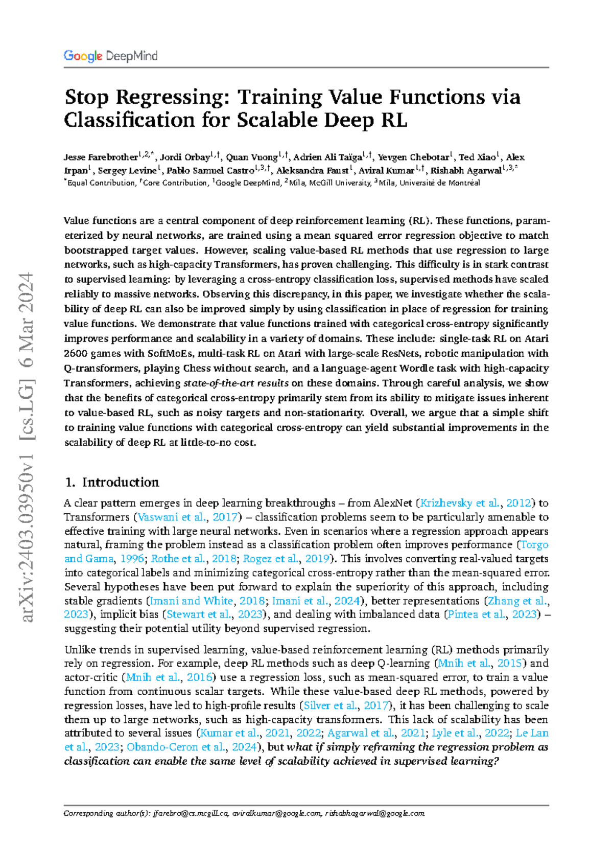Training Value Functions via Classification for Scalable Deep RL (CS ...
