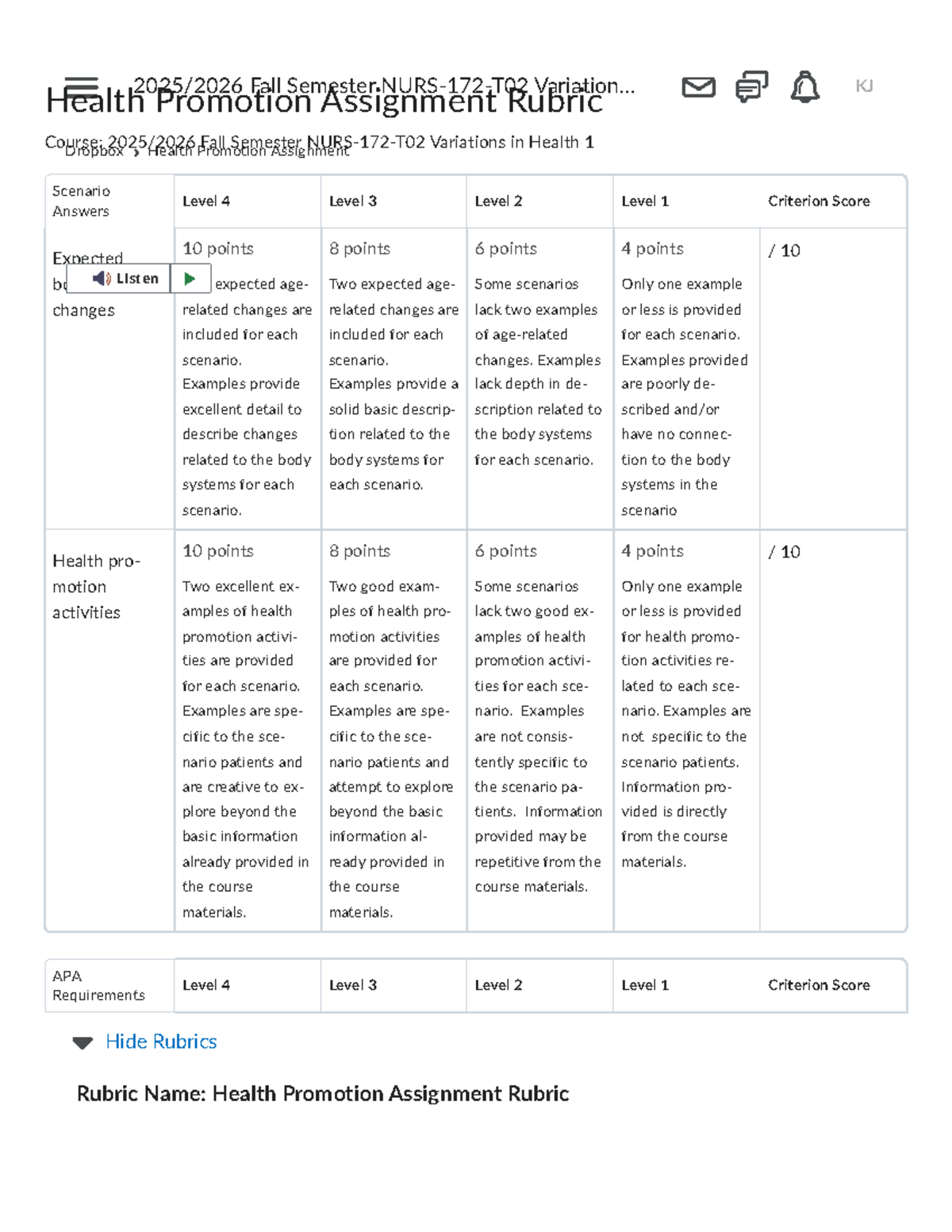 Fall Semester Variations in Health 1: Health Promotion Assignment ...