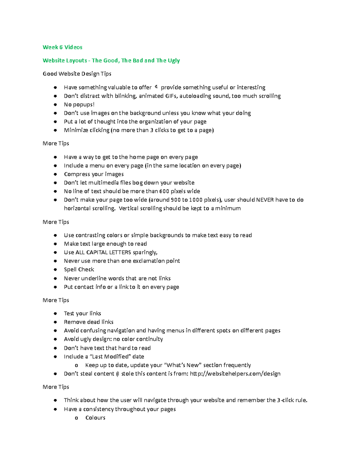 CS1033 Week 6: Website Layouts - Design Tips & Best Practices - Studocu